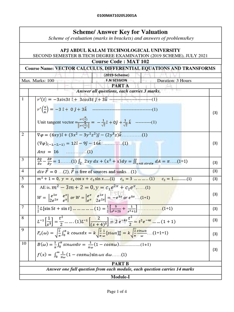 MAT102- SCHEME-B-2021 | PDF | Algebra | Mathematical Objects
