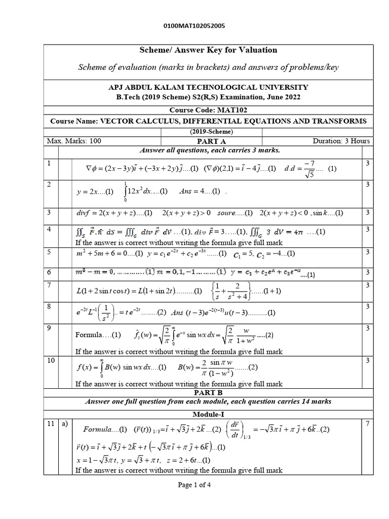 Mat102 Scheme-2022 | PDF | Multivariable Calculus | Applied Mathematics