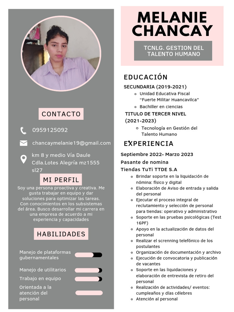 Hoja de Vida Melanie 2023 | PDF | Gestión de recursos humanos