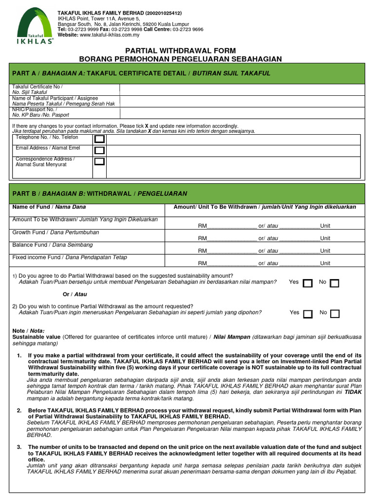 Partial Withdrawal Form | PDF