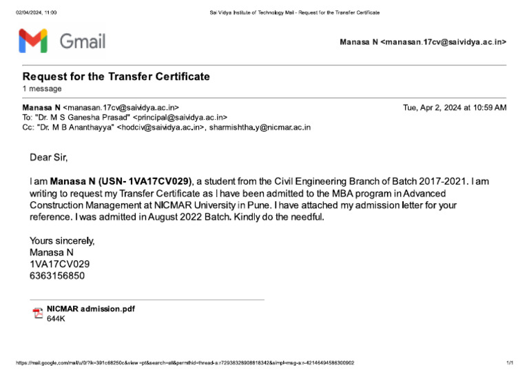 Request For TC | PDF