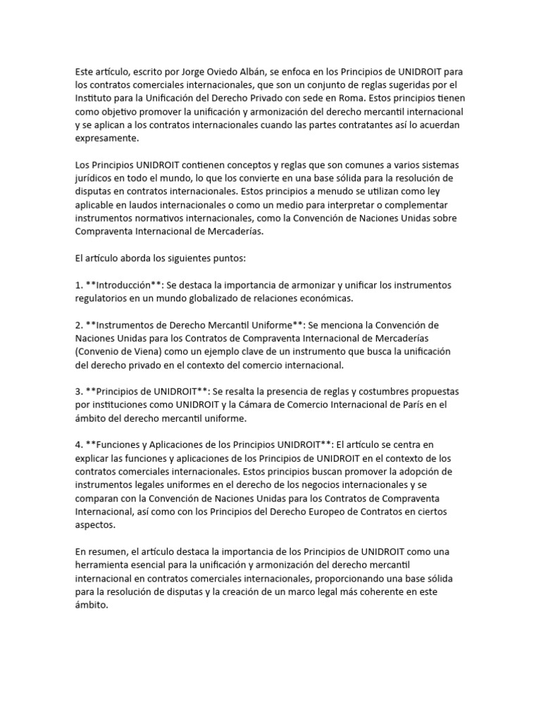 Principios UNIDROIT en Contratos Internacionales | PDF | Derecho civil ...