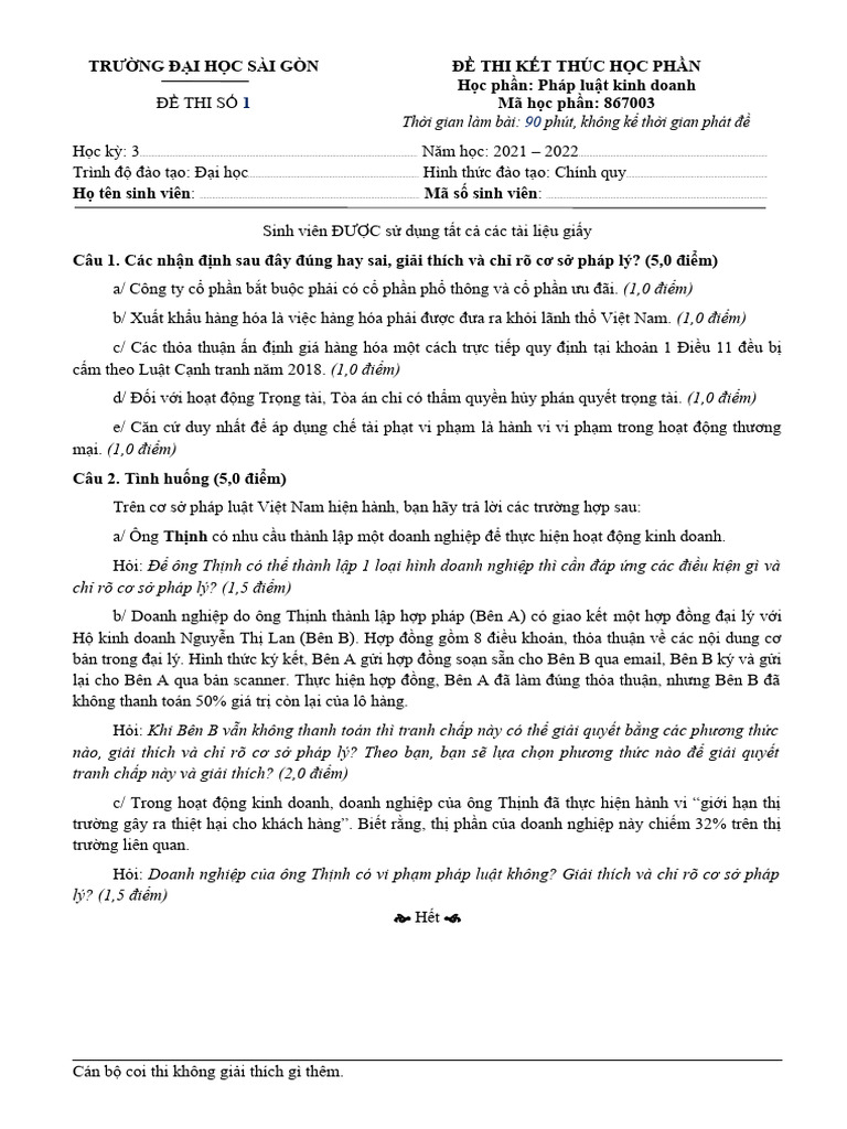 de Thi 1 - PLKD - HK Phu - 21-22 | PDF