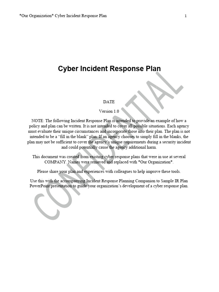 MI Sample CyberSecurity Incident Response Plan | PDF | Security ...