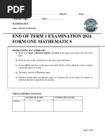 2024 Form 1 Mid-Term Maths Exam | PDF