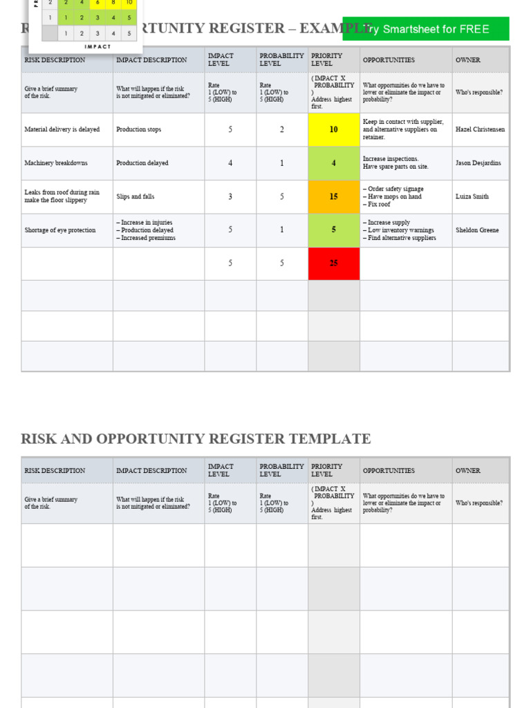 Risk and Opportunity Register Example | PDF | Risk | Safety