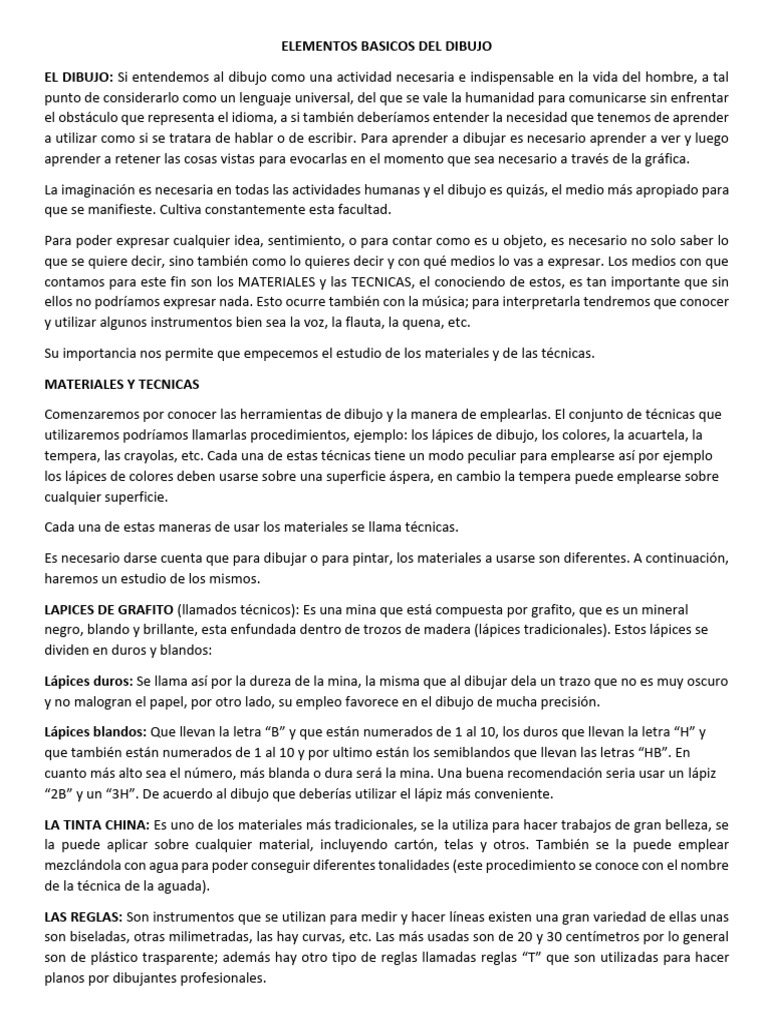Tema 1° - Elementos Basicos Del Dibujo | PDF | Lápiz | Dibujo