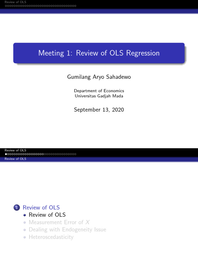 Meeting 0 (Pre) - Review of OLS Regression | PDF | Ordinary Least Squares | Endogeneity ...