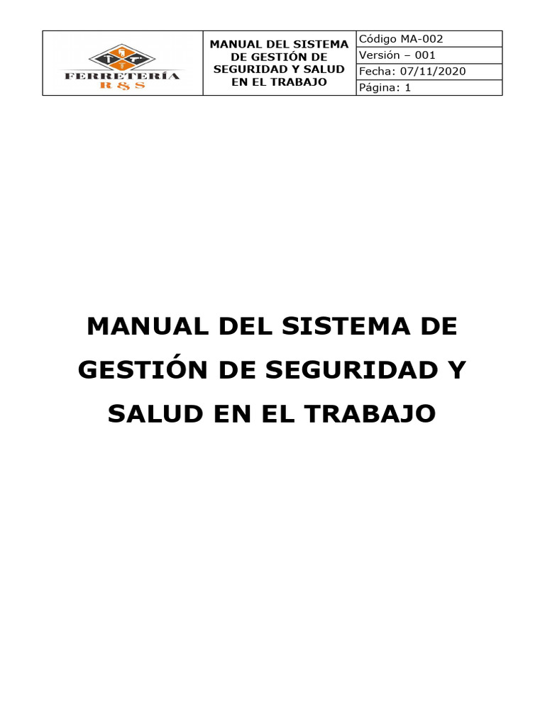 Manual Del Sistema de Gestión de Seguridad y Salud en El Trabajo | PDF | Seguridad y salud ...