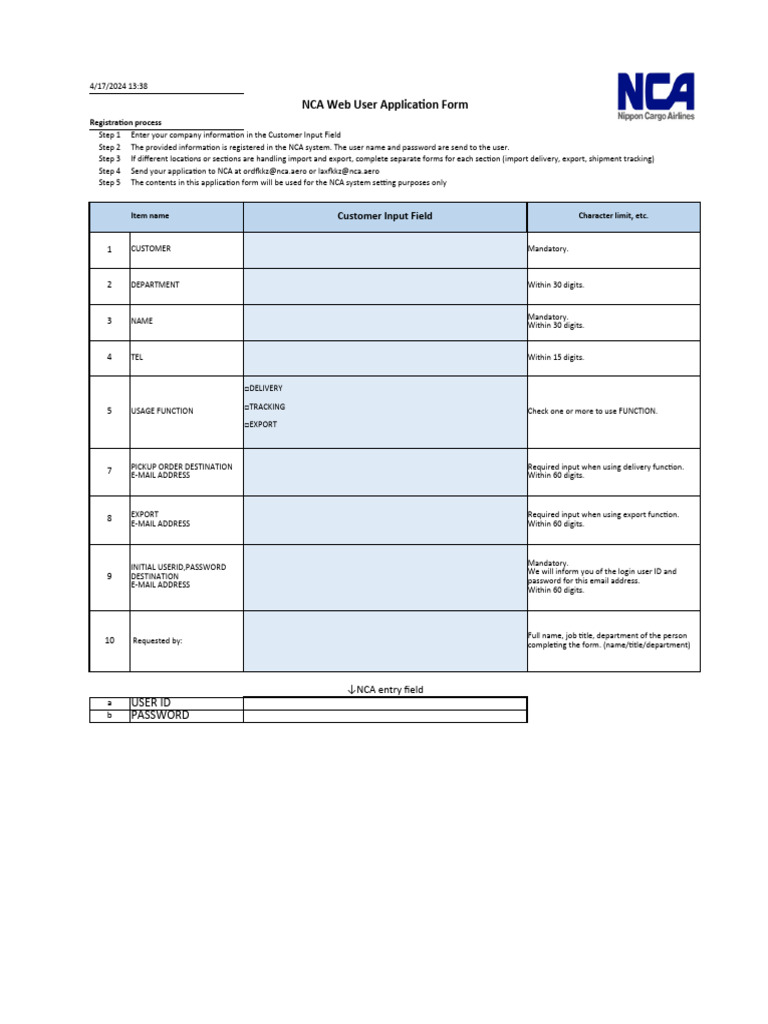 NCA Web Registration Application Form | PDF | Password | Email Address