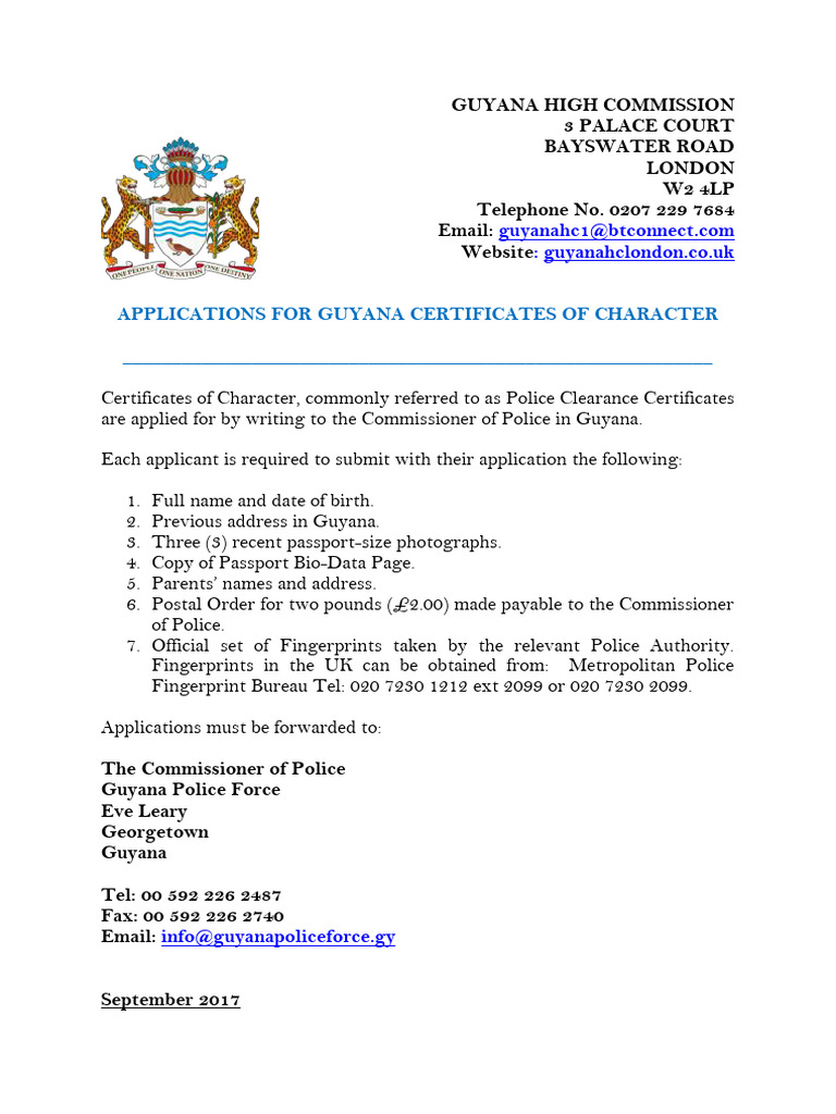 Applications For Guyana Certificate of Character 1 | PDF