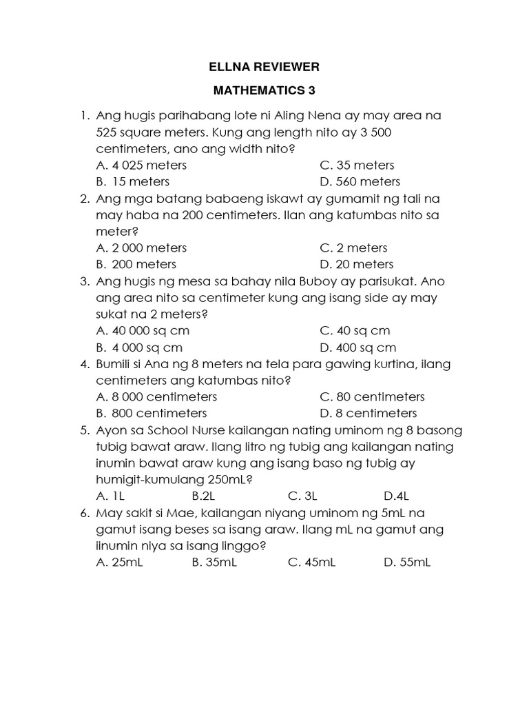 ELLNA-REVIEWER-MATHEMATICS | PDF