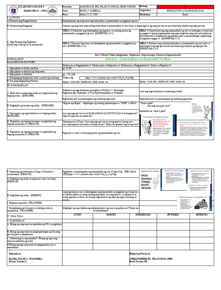 3Q DLL EsP9 Pamamahala Sa Oras | PDF