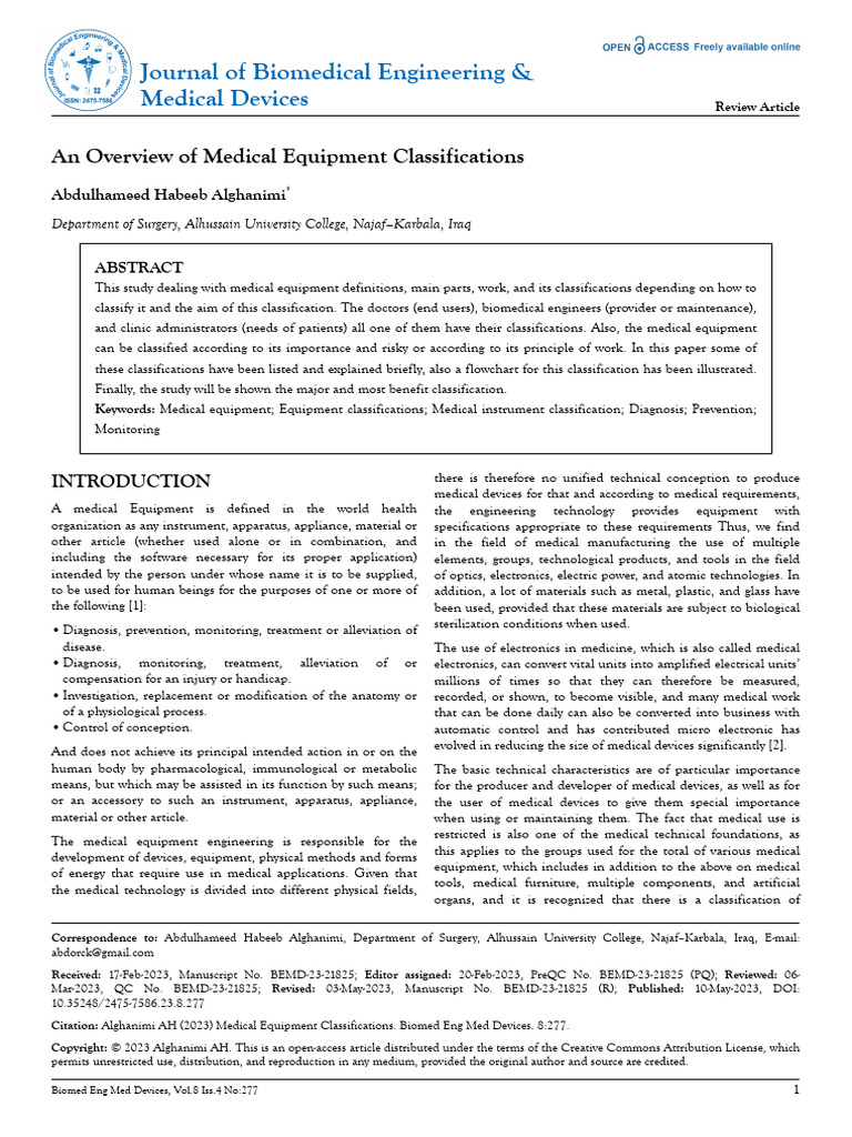 An Overview of Medical Equipment Classifications | Download Free PDF ...