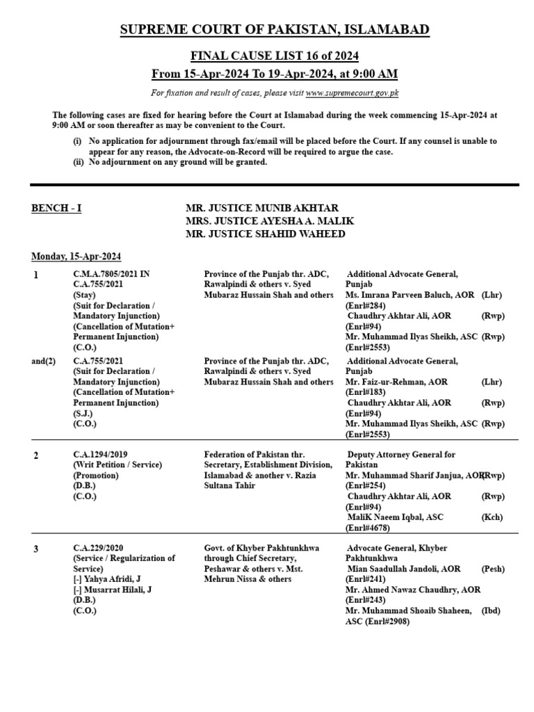 cause list | PDF | Khyber Pakhtunkhwa | Pakistan