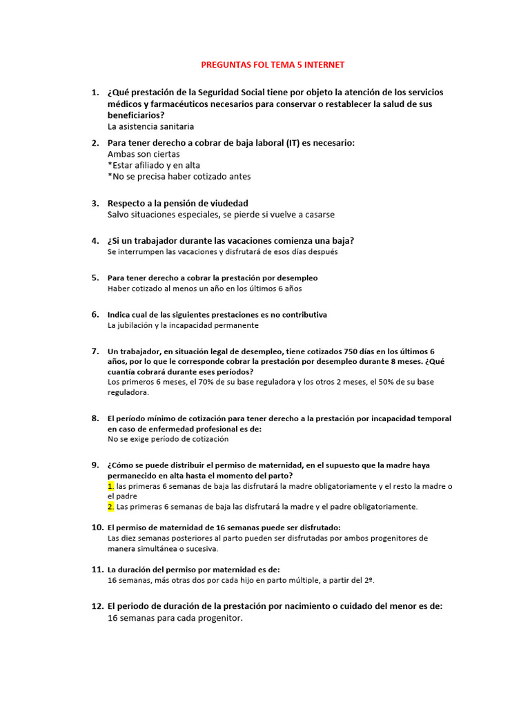 PREGUNTAS FOL TEMA 5 Internet | PDF | Jubilación | Desempleo