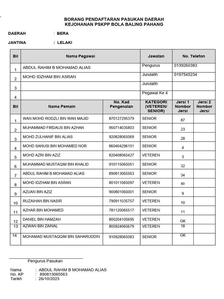 Borang Pendaftaran Pasukan | PDF