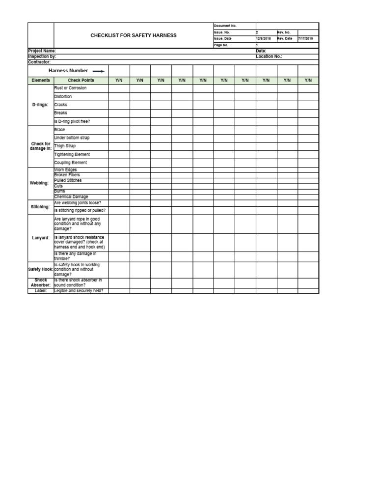 Safety Harness Inspection Checklist | PDF