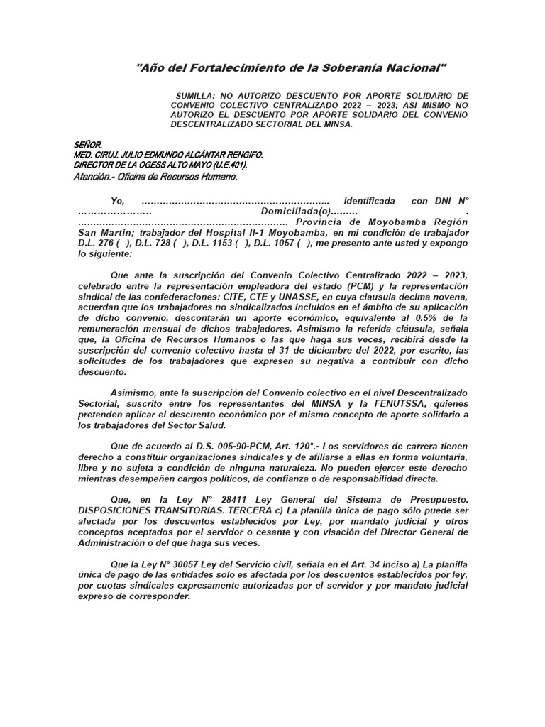 No Autorizo Descto. Nelly | PDF | Sindicato | Gobierno