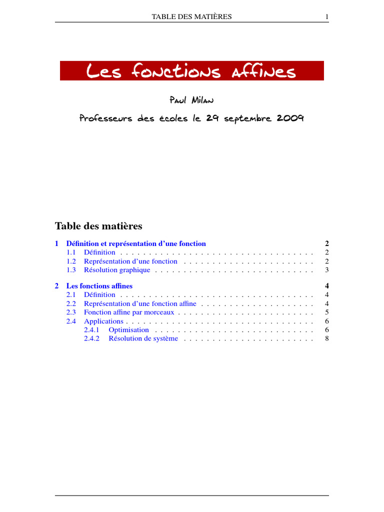 Introduction aux fonctions affines | PDF | Fonction (Mathématiques ...
