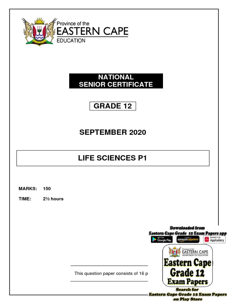 LIFE SCIENCES P1 QP GR12 SEPT2020 - English | PDF | Testicle ...