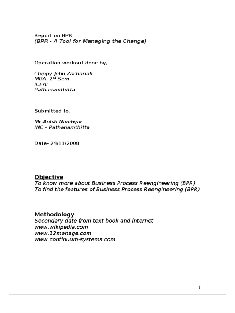 Report On BPR | PDF | Business Process | Systems Theory
