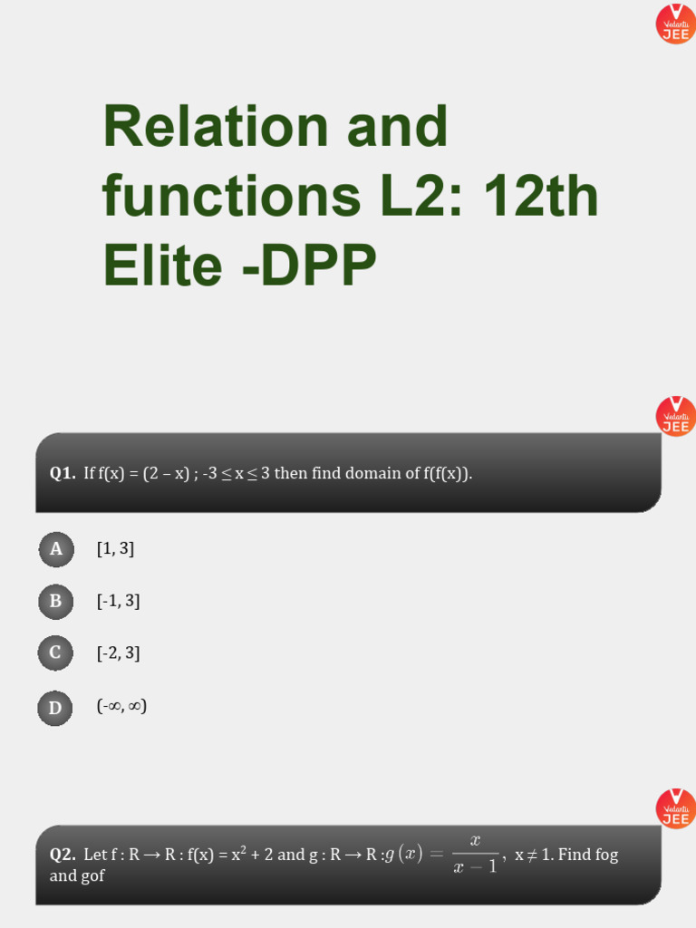 Relations and Functions L2 DPP - 12th Elite | PDF | Function (Mathematics) | Mathematical Structures