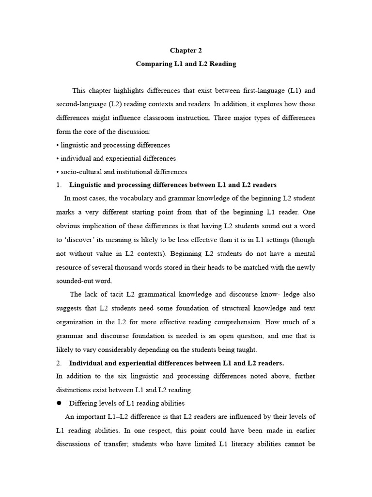 Chapter 2 (Comparing L1 and L2 Reading) | PDF | Second Language | Literacy