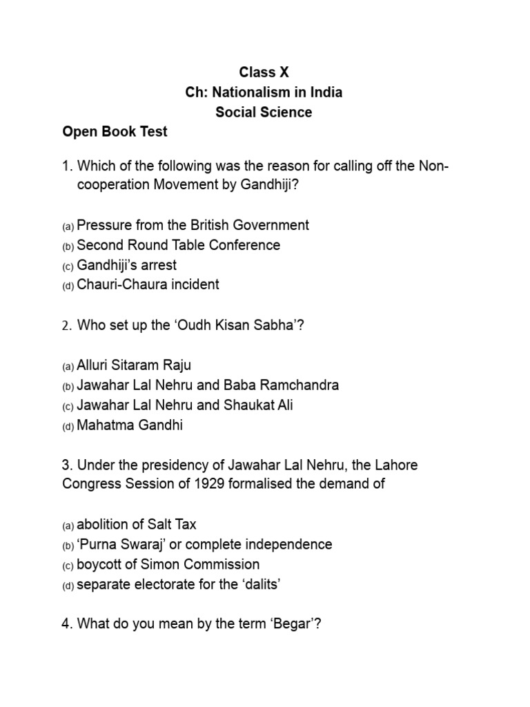 Class X: India’s Nationalism Quiz | PDF | Mahatma Gandhi | Resistance ...