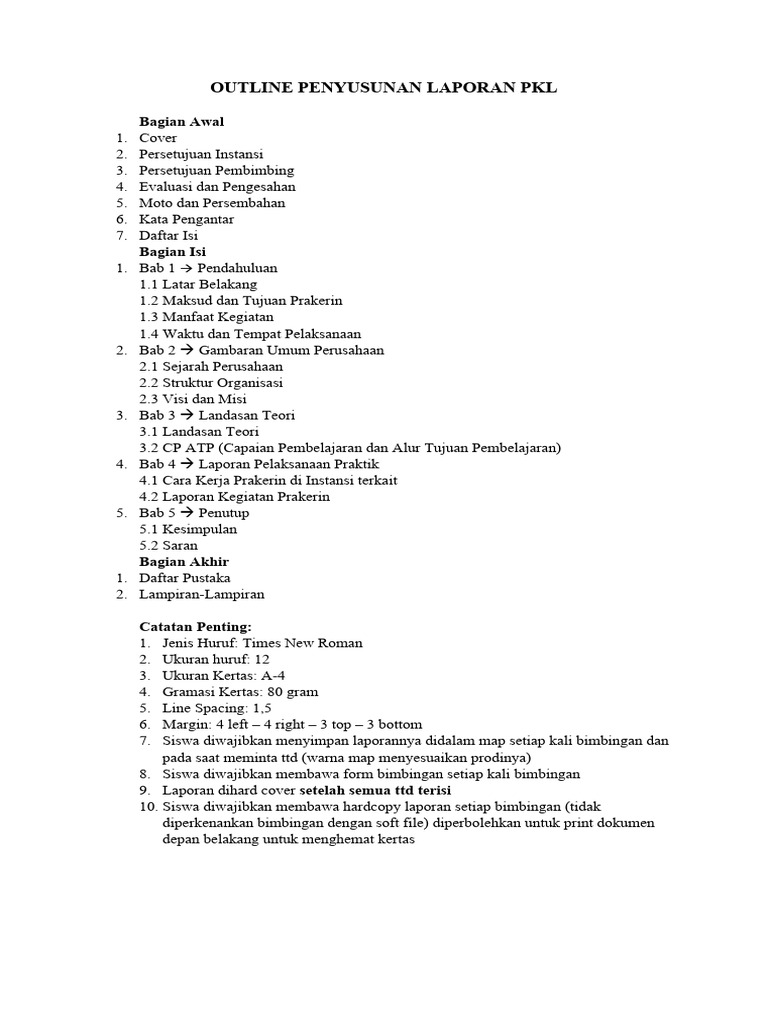 Outline Penyusunan Laporan Pkl Pdf