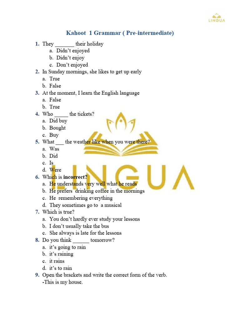 Kahoot Pre-Intermediate Grammar Quiz | PDF
