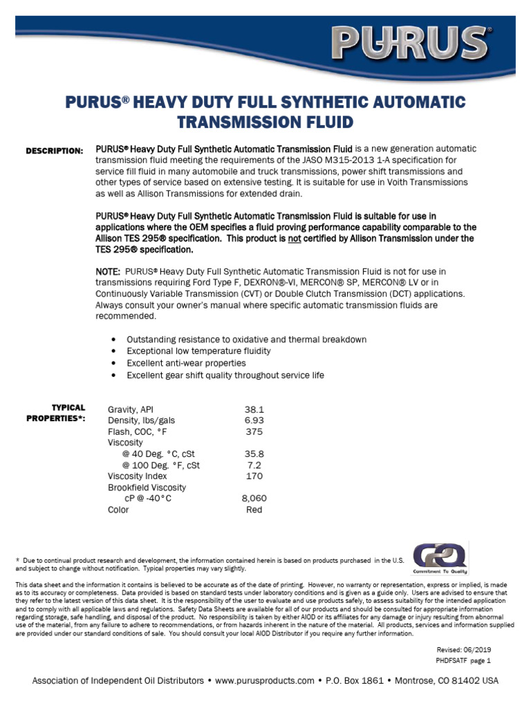 Purus FS ATF | PDF | Automotive Industry | Automotive Technologies