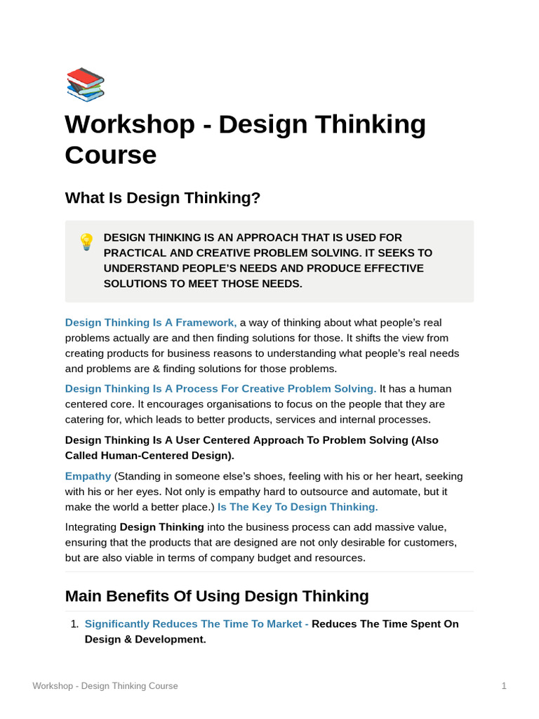 Workshop - Design Thinking Course | PDF | Design Thinking | Thought