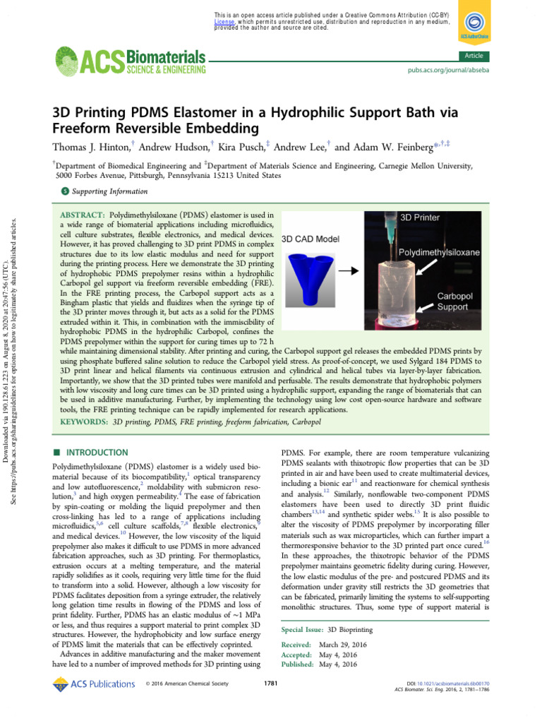 3D Printing PDMS Elastomer in A Hydrophilic Support | PDF | 3 D ...