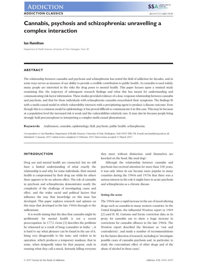 Cannabis, Psychosis and Schizophreniaunravelling A Complex Interaction ...