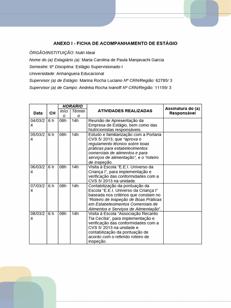 Ficha de Acompanhamento de Estágio | PDF | Carreira e Crescimento