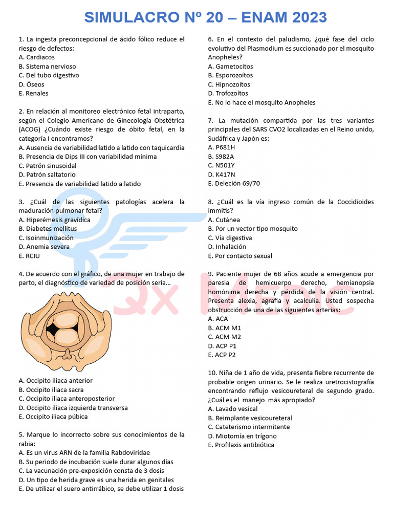 Simulacro #20 - Enam 2023 - Sin Claves | PDF | Parto | Parto prematuro