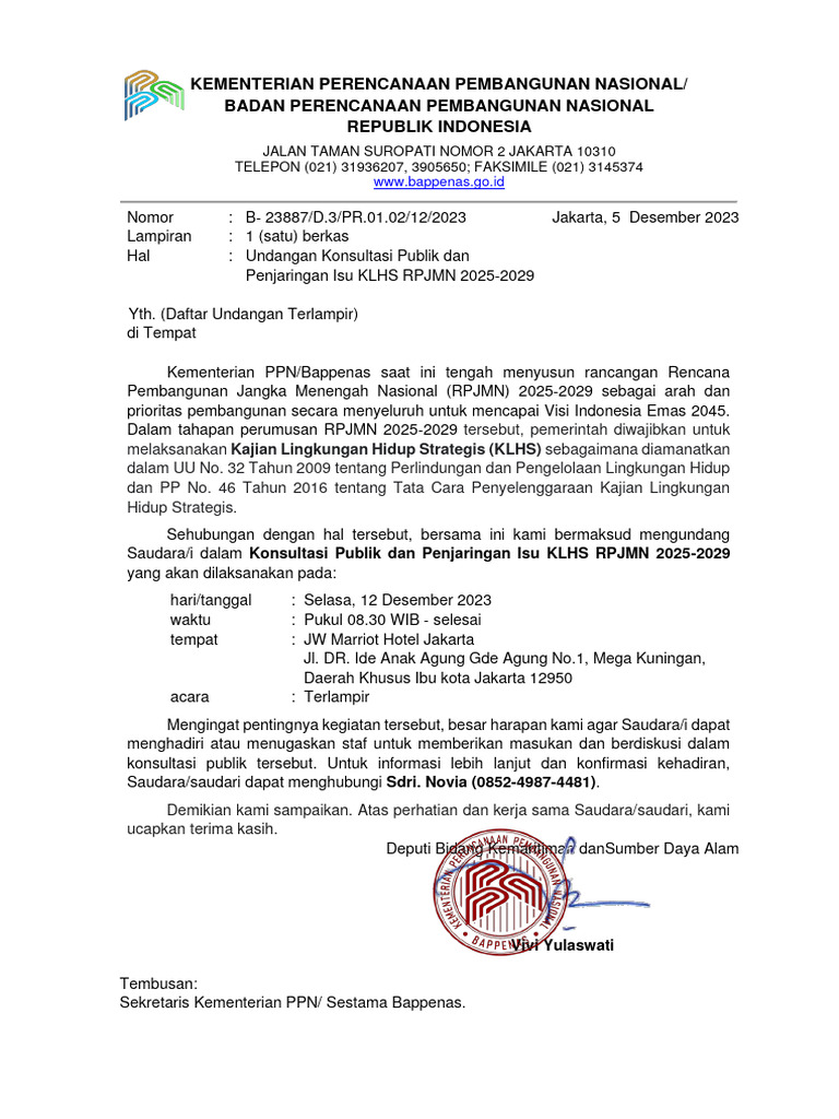 Contoh Undangan Peserta Konsultasi Publik Dan Penjaringan Isu | PDF