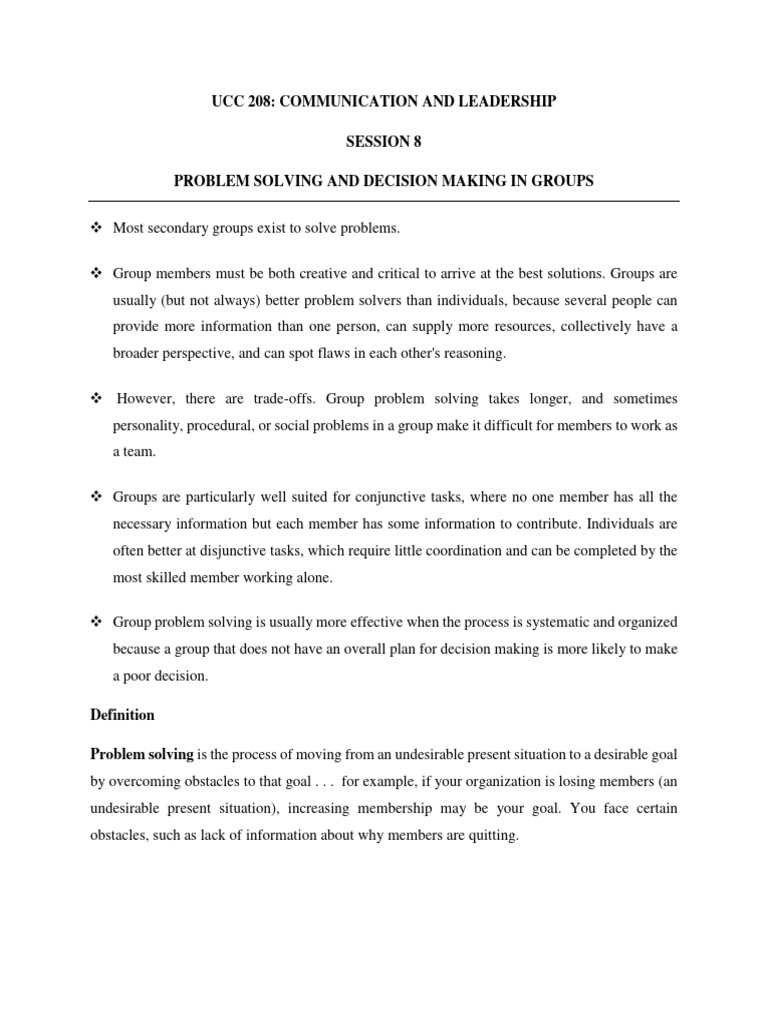 Problem Solving and Decision Making in Groups | PDF | Decision Making | Communication