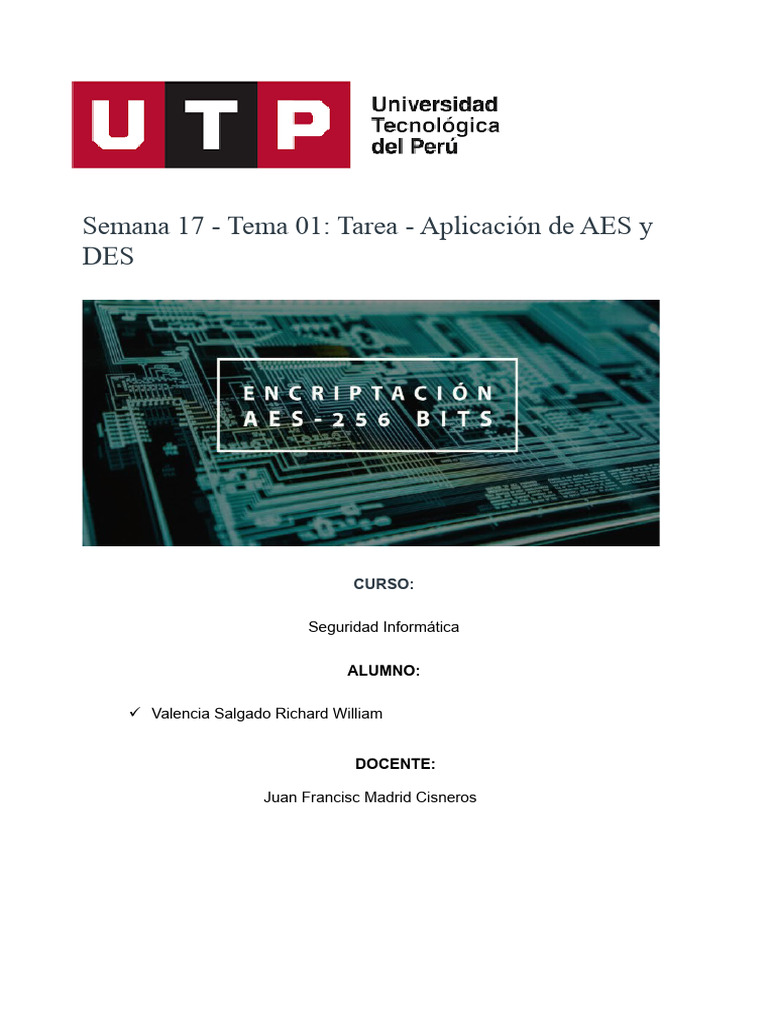 Semana17 - Tema 01 - Aplicación de AES y DES | PDF | Cifrado | Clave ...