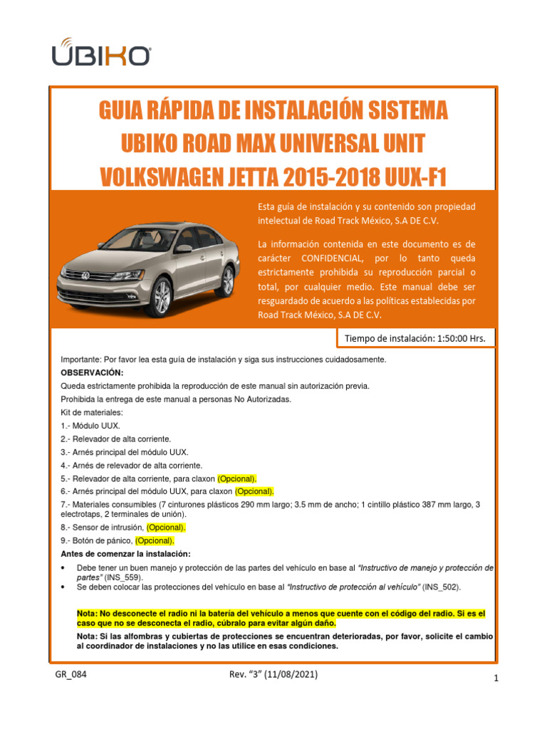 Instalación UBIKO Road Max Jetta 2015-2018 | PDF | Vehículo de motor