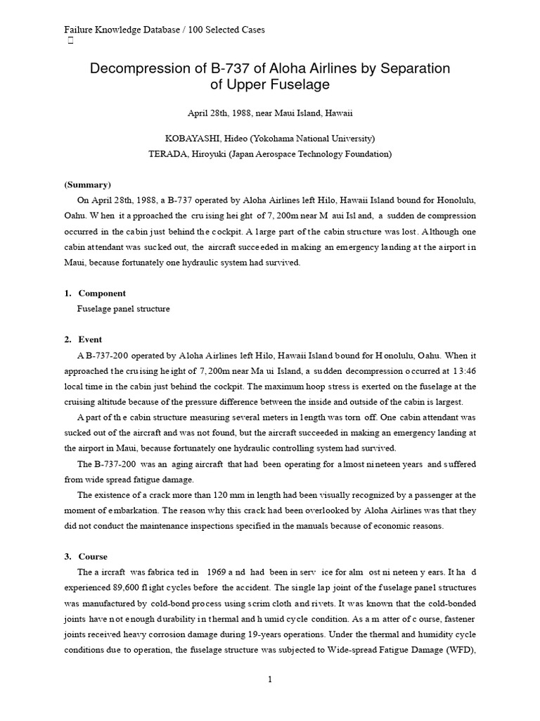 aloha incident | PDF | Fatigue (Material) | Aviation