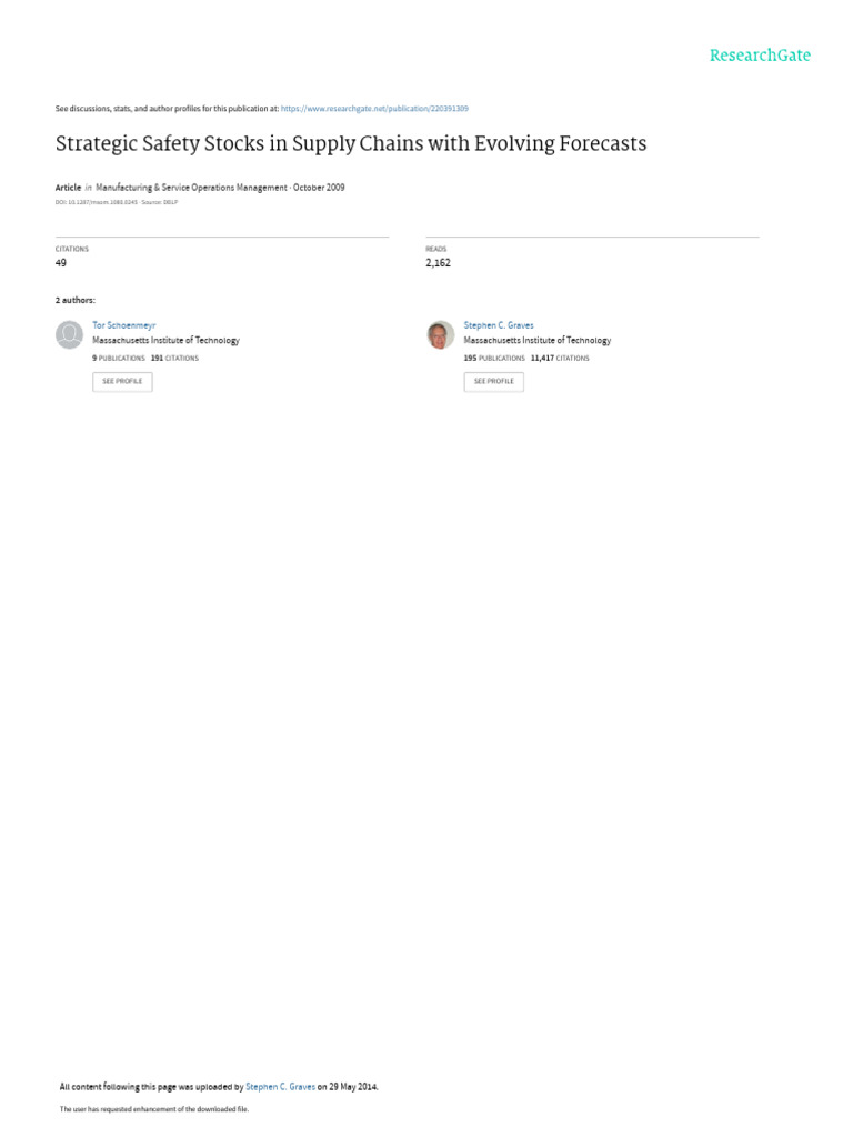 Strategic Safety Stocks in Supply Chains With Evol | PDF | Forecasting ...