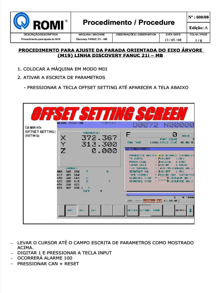 024 08 Procedimento para Ajuste Do m19 Discovery Fanuc | PDF