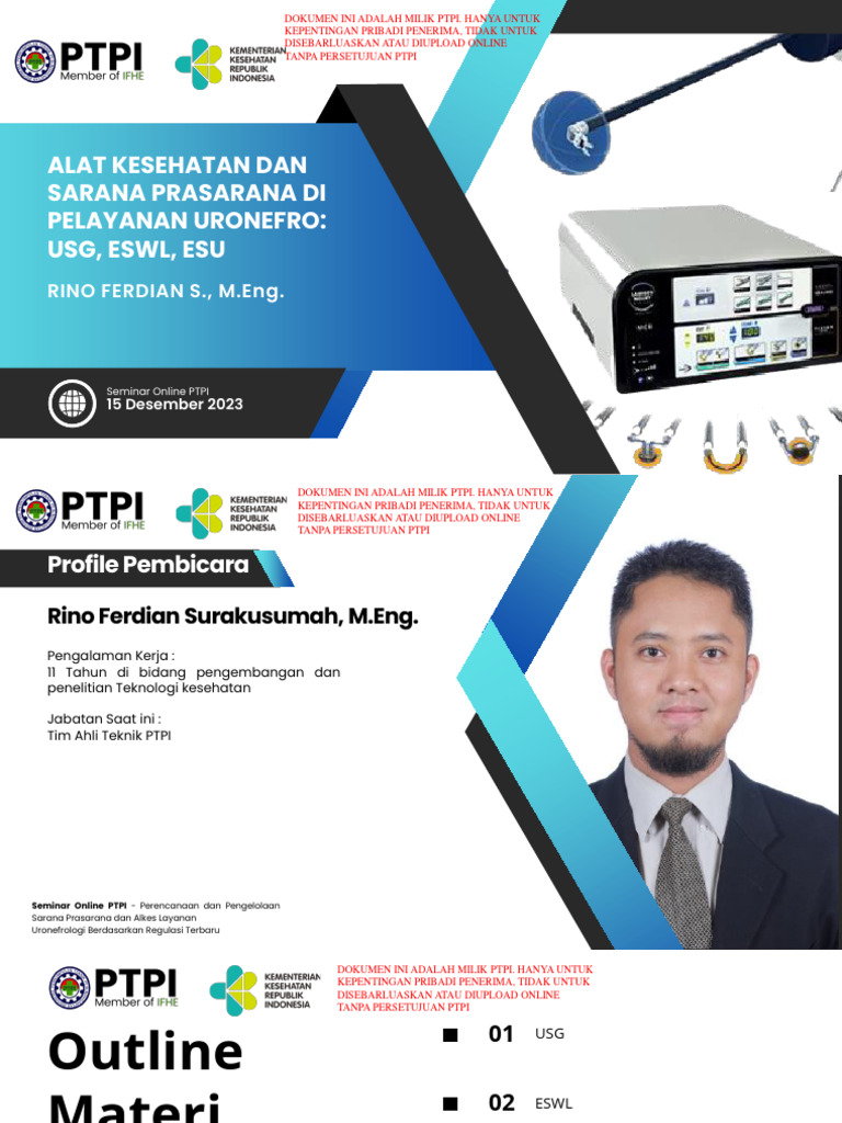 Rino Ferdian - Alat Kesehatan Dan Sarana Prasarana Di Pelayanan URENEFRO - USG. ESWL, ESU | PDF