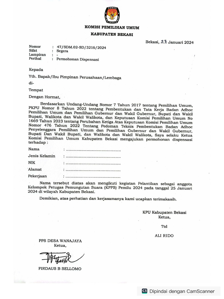 surat dispensasi KKPS | PDF