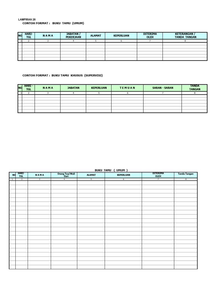 Format Buku Tamu Khusus dan Umum | PDF