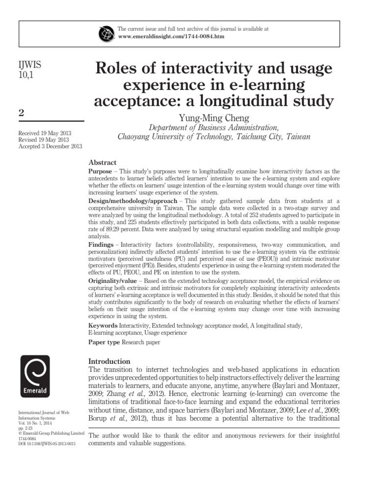 Roles of Interactivity and Usage E-Learning | PDF | Educational Technology | Learning