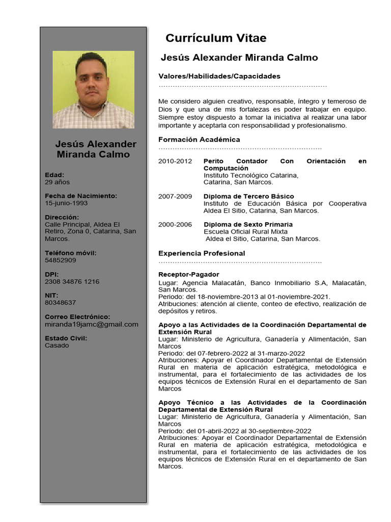 CV Jesus Alexander Miranda Calmo Enero 2023 | PDF