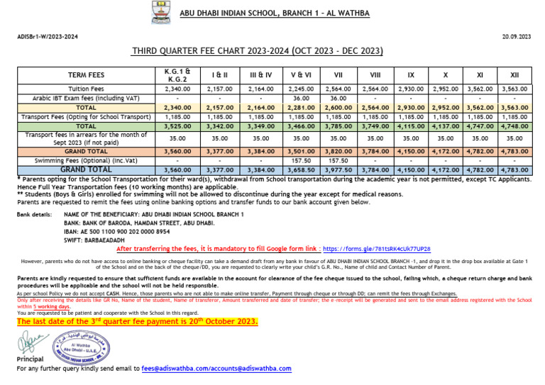 Third Quarter Fee Structure 2023-2024 | PDF | Cheque | Banks